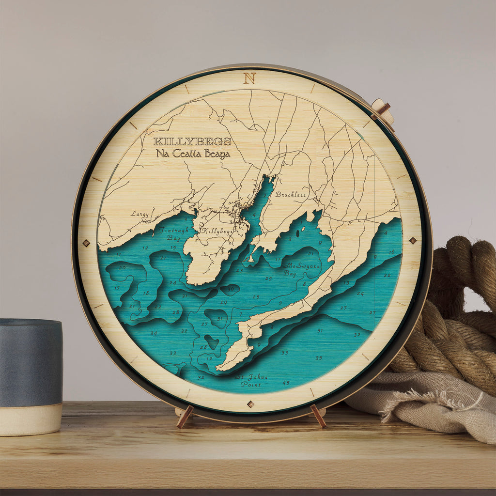 Killybegs Round Wooden 3d Map – Handcrafted Irish Coastal Wall Art