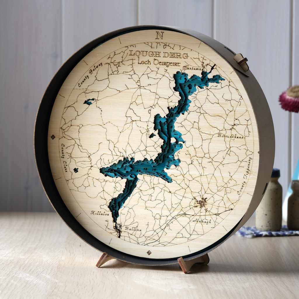 Lough Derg Wooden Map – Handcrafted Irish Lake Wall Art