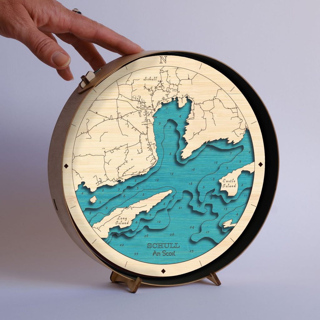 Schull 3d Round Wooden Map – Handcrafted Irish Coast